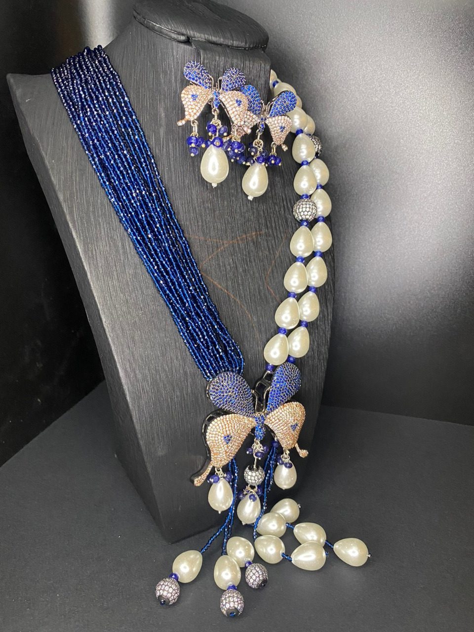High quality hydro beads mala with butterfly pendent and earrings c0036 ...