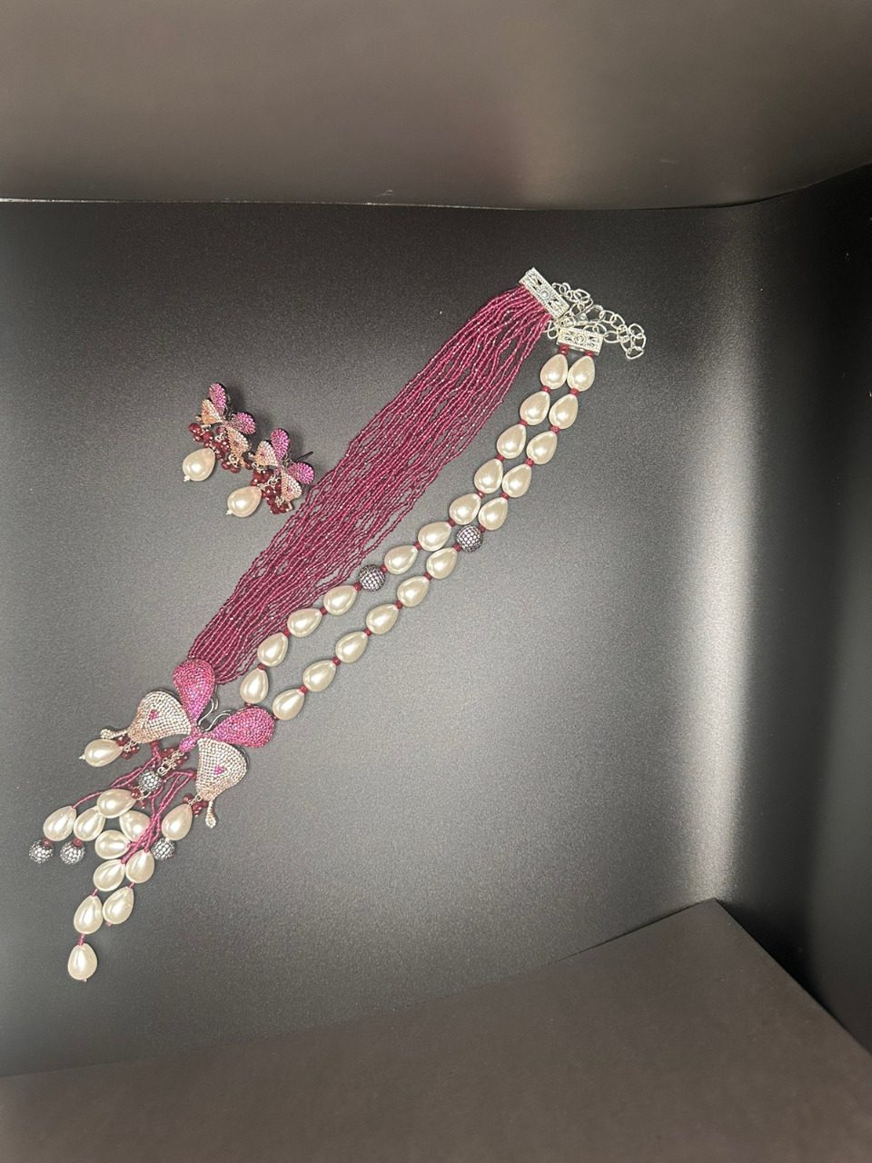 High quality hydro beads mala with butterfly pendent and earrings c0036 ...